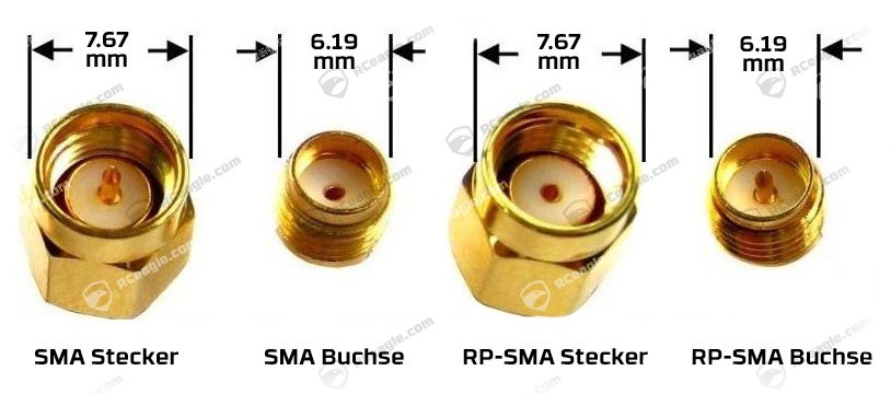 SMA Stecker auf RP-SMA Buchse 90 gewinkelt - Adapter für Antennen | Kabel/Stecker | FPV | RCeagle